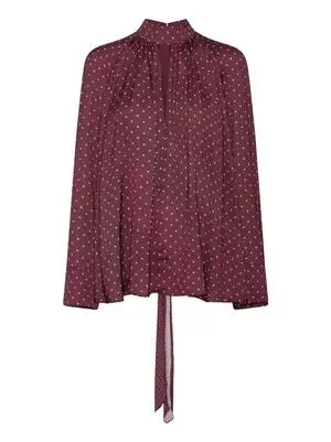 ROTATE BY BIRGER CHRISTENSEN Dark Polka Dot Satin Bow Shirt - Red