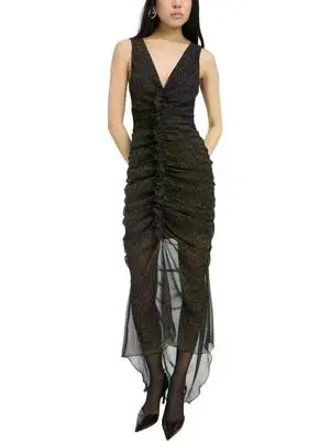 ROTATE BY BIRGER CHRISTENSEN Sleeveless V-neck Ruched Midi Dress - Brown
