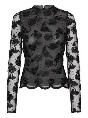 ROTATE BY BIRGER CHRISTENSEN ROTATE BIRGER CHRISTENSEN Sheer Floral Appliqué High Neck Long Sleeve Top