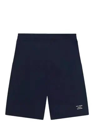 Drole De Monsieur Elasticated Waistband Shorts With Slogan Print - Blue