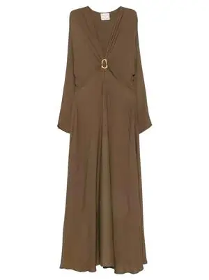 FORTE_FORTE Khaki V-neck Maxi Dress - Green