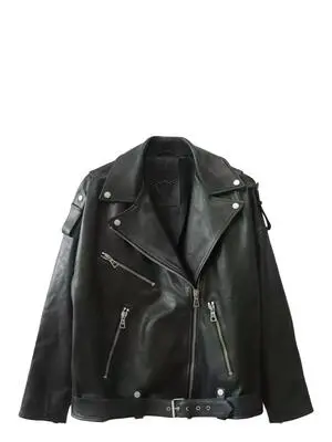 HTC LOS ANGELES Janis Belted Leather Jacket - Black