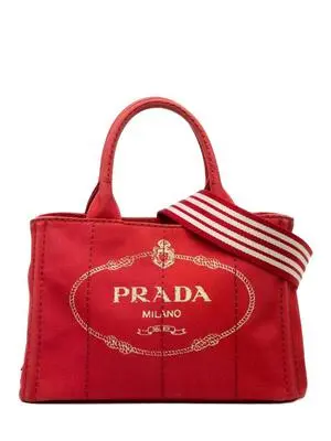 Prada 2013-2026 Small Canvas Canapa Logo Satchel - Red