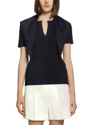 Max Mara Ribbed-knit Tie-detail Short-sleeve Sweater - Blue