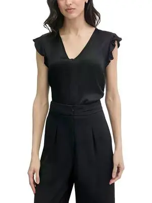 GAUDI V-neck Ruffle Sleeve Top - Black