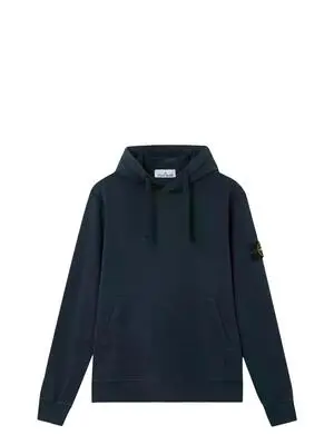 Stone Island Logo Patch Drawstring Hoodie - Blue