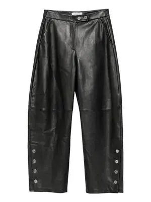 Sportmax Leather Wide Leg Button-detailed Trousers - Black