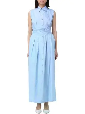 HANITA Sleeveless Pleated Shirt Maxi Dress - Blue