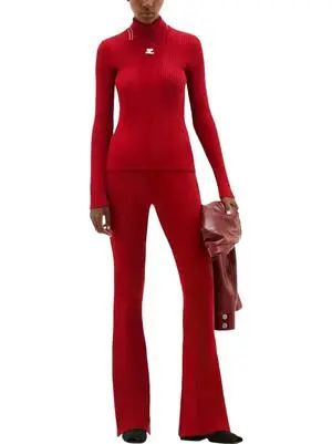 COURREGES Ribbed Knit Logo Patch Sweater - Red
