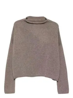 LISA YANG Ribbed Knit High-neck Jumper - Brown