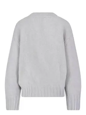 Attico Asymmetrical Hem Embroidered Logo Sweater - Grey