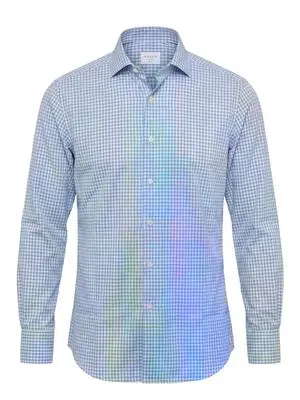 XACUS Gingham-check Long-sleeve Shirt - Blue