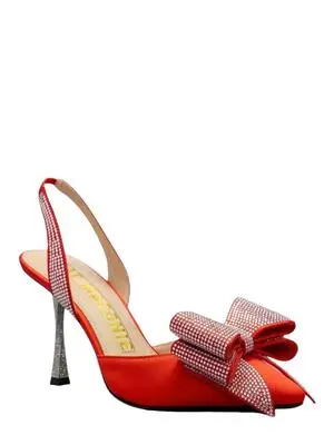 KAT MACONIE Mahira Embellished Bow Detail Slingback Pumps - Red
