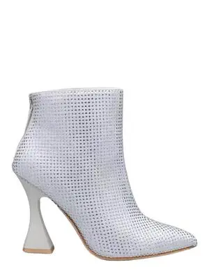 KAT MACONIE Embellished Pointed Toe Sculptural Heel Ankle Boots - Silver