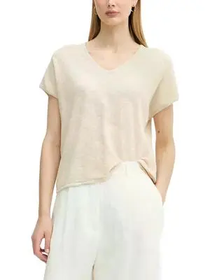 BENETTON Waffle Knit V-neck Top - Neutrals