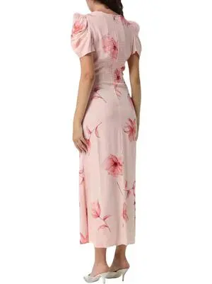 MAR DE MARGARITAS Midi Kristel Floral-print Ruched Dress - Pink
