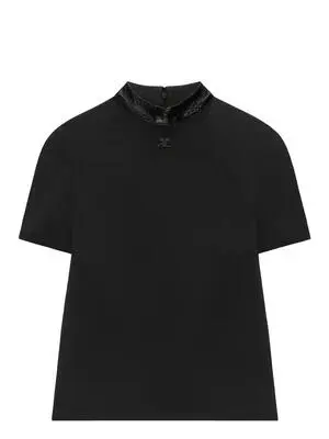 COURREGES High-neck T-shirt With Vinyl Trim - Black