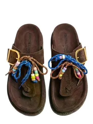 KOMIS & KOMIS Beaded-lace Suede Sandals - Brown