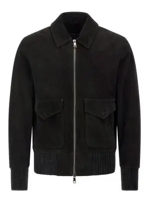 GIORGIO BRATO Suede Finish Zip-up Jacket - Black