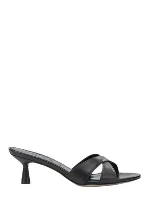 AEYDĒ Aeyde Black Leather Crossover Strap Kitten Heel Sandals