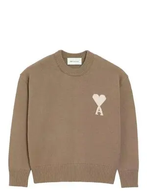 AMI Paris De Coeur Crewneck Sweater - Neutrals
