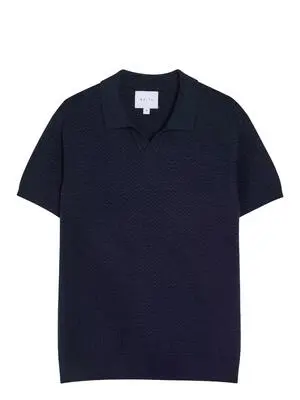 RAITH Textured-knit V-neck Polo Shirt - Blue