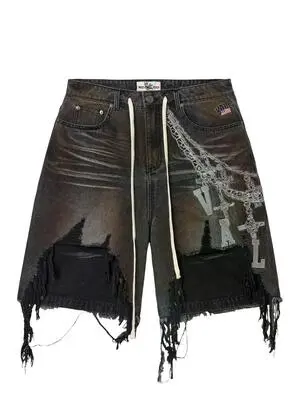 VALE FOREVER Chain Print Denim Shorts - Black