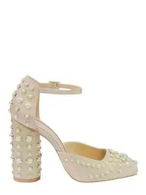 KAT MACONIE Zozo Pearl Embellished Block Heel Pumps - Neutrals