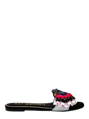 KAT MACONIE Ruffled Flat Sandals - Black