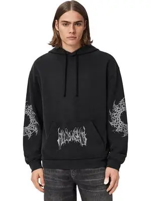 ALLSAINTS Helvette Long Sleeve Graphic Hoodie - Black