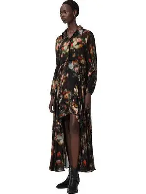 ALLSAINTS Maria Floral Print Relaxed Fit Midi Dress - Black