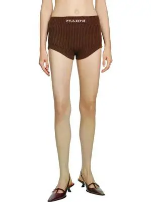 Marni Logo-embroidered Ribbed Mini Shorts - Brown