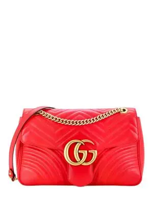 Gucci Gg Marmont Flap Bag Matelasse Leather Large Shoulder Bag - Red