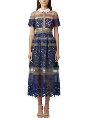 SELF-PORTRAIT Liliana Guipure Lace Midi Dress - Blue