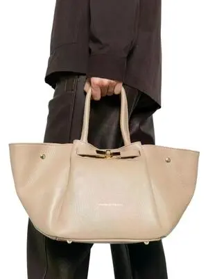 ADRIANNA FERETTI Twist-lock Pebbled Tote Bag - Neutrals