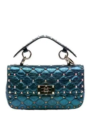 Valentino Garavani Small Metallic Lambskin Rockstud Spike Satchel - Blue