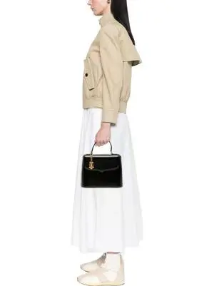 Saint Laurent Leather Logo Charm Top Handle Bag Satchel - Black