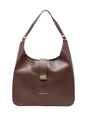 ADRIANNA FERETTI Grainy-leather Twist-lock Tote Bag - Brown