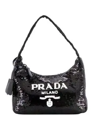 Prada Re-edition 2000 Sequined Mini Hobo Bag - Black