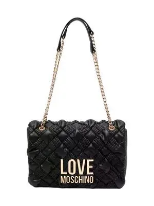 Moschino Quilted Logo-plaque Shoulder Bag - Black