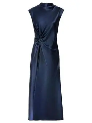 Tanya Taylor Satin Twist Detail Midi Dress - Blue