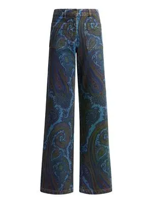 Etro Wide-leg Jeans With Paisley Motif - Blue