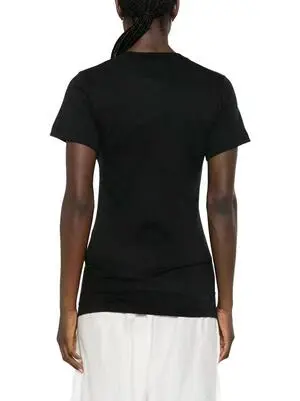 TOTEME Ribbed V-neck Cotton T-shirt - Black