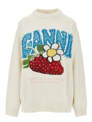GANNI Strawberry Wool-blend Sweater - White