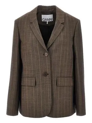 GANNI Tailored Pinstripe Blazer - Brown