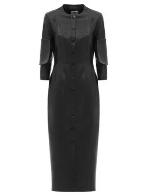 JULIA ALLERT Julia Allert Croc-Effect Faux Leather Button-Down Midi Dress