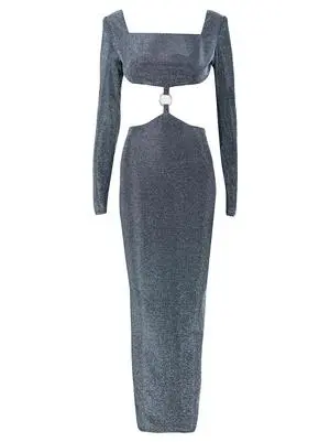 VESTIAIRE D'UN OISEAU LIBRE Cut-out Lurex Maxi Dress With Ring Detail - Grey