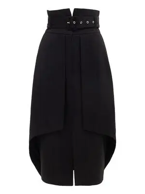 JULIA ALLERT Belted Midi Skirt With Asymmetrical Overlay - Black