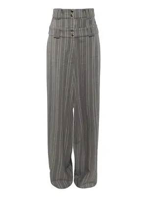 VESTIAIRE D'UN OISEAU LIBRE Double Waisted Striped Wool Trousers - Grey
