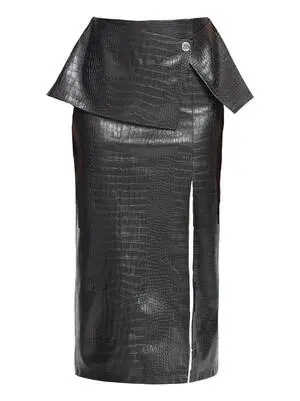 MIRIMALIST Croco Leather Midi Skirt With Removable Peplum - Black